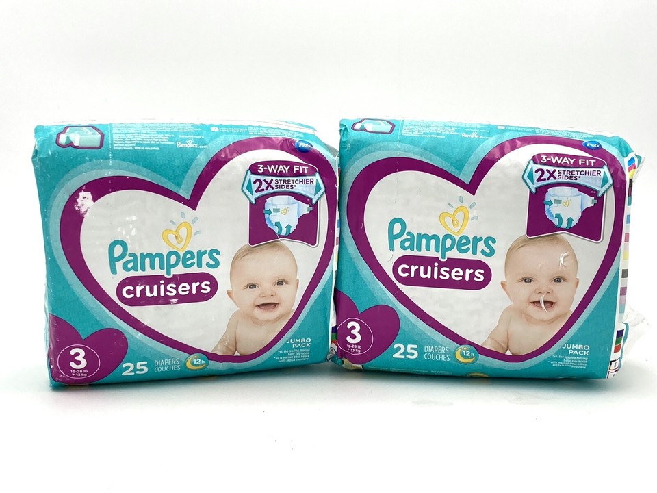 2X Pampers Cruisers Jumbo Pack Babies Size 3 16-28 Pounds 25ct Diapers ...