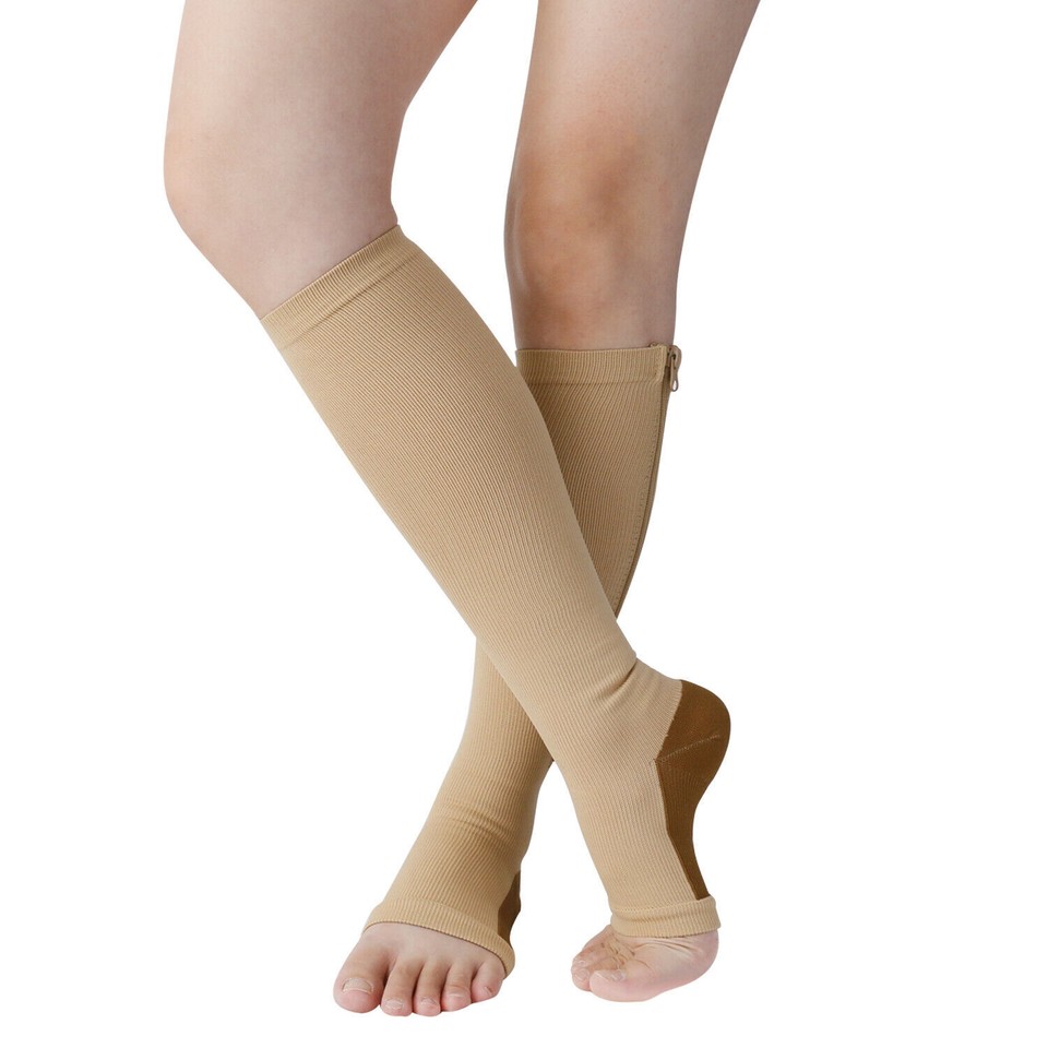 Zip Up Closed Toe Compression Zipper Socks Calf Support Stockings Women ...