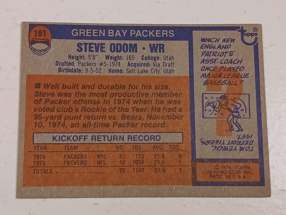 Steve Odom Green Bay Packers 1976 Topps Card #161 | eBay