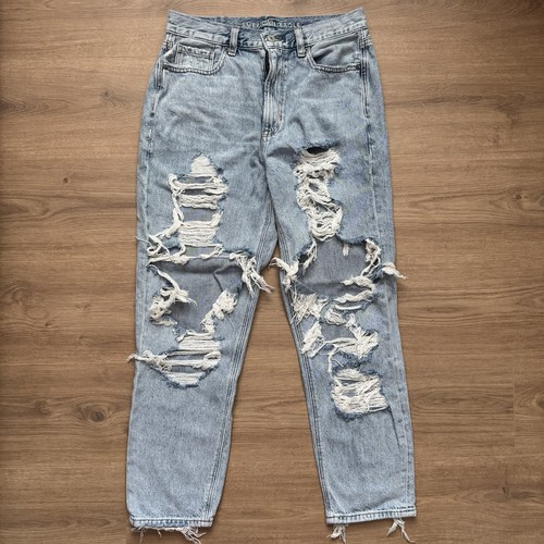 American Eagle Distressed Ripped Shark Bite Hem Mom Jean Womens Size 8 ...
