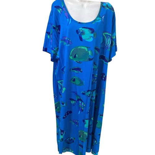 Capistrano Maxi Dress House Muumuu Blue nautical fish plus size 2X NWT ...