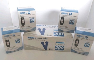 GlucoRx Q Blood Glucose Test strips x 4 boxes plus 1 box of 200 Gluco ...