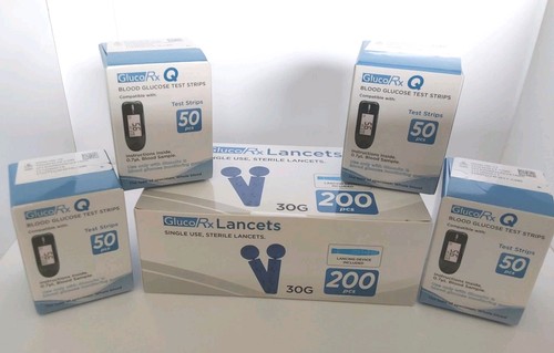 GlucoRx Q Blood Glucose Test strips x 4 boxes plus 1 box of 200 Gluco ...