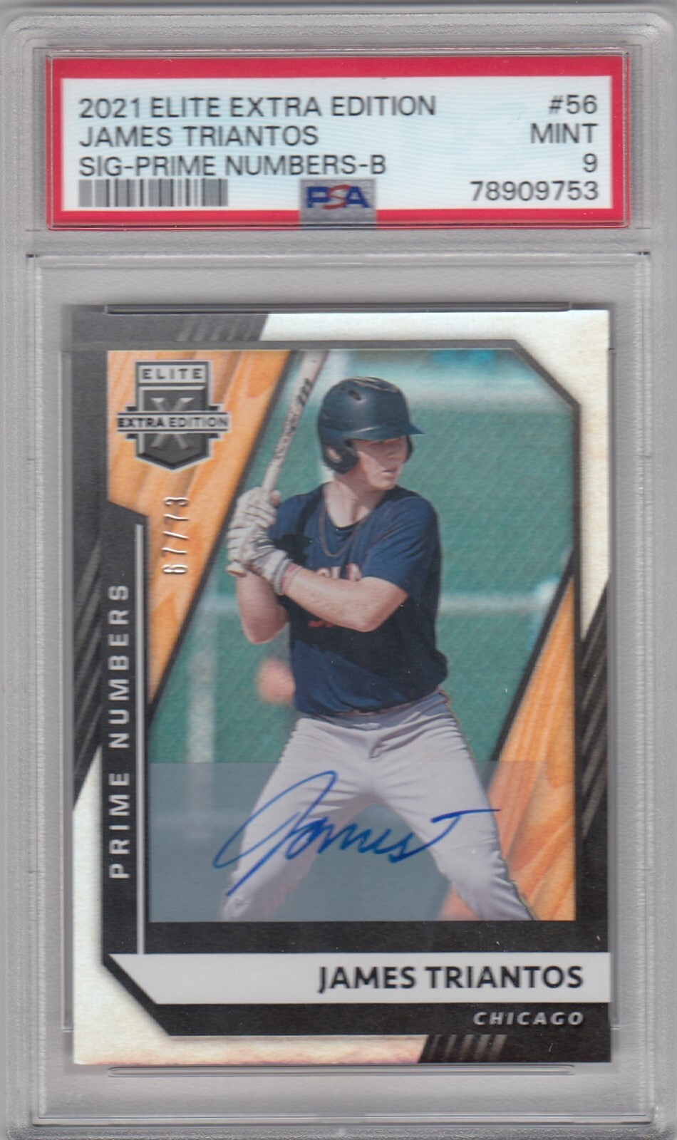 2021 PANINI ELITE JAMES TRIANTOS CUBS PRIME ROOKIE AUTO /73 PSA 9 POP 1 ...