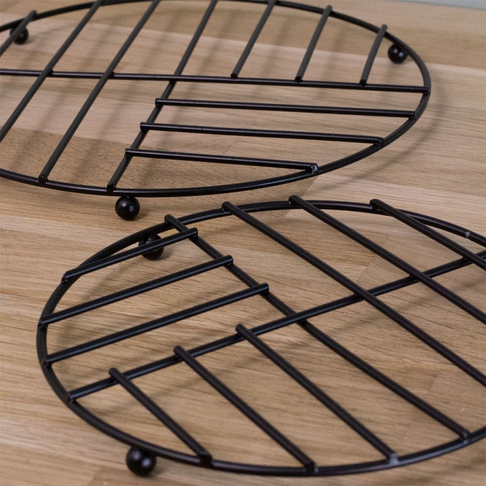 Set Of 2 Black Iron Trivet Stands | 2 Piece Pot And Pan Stand Metal ...