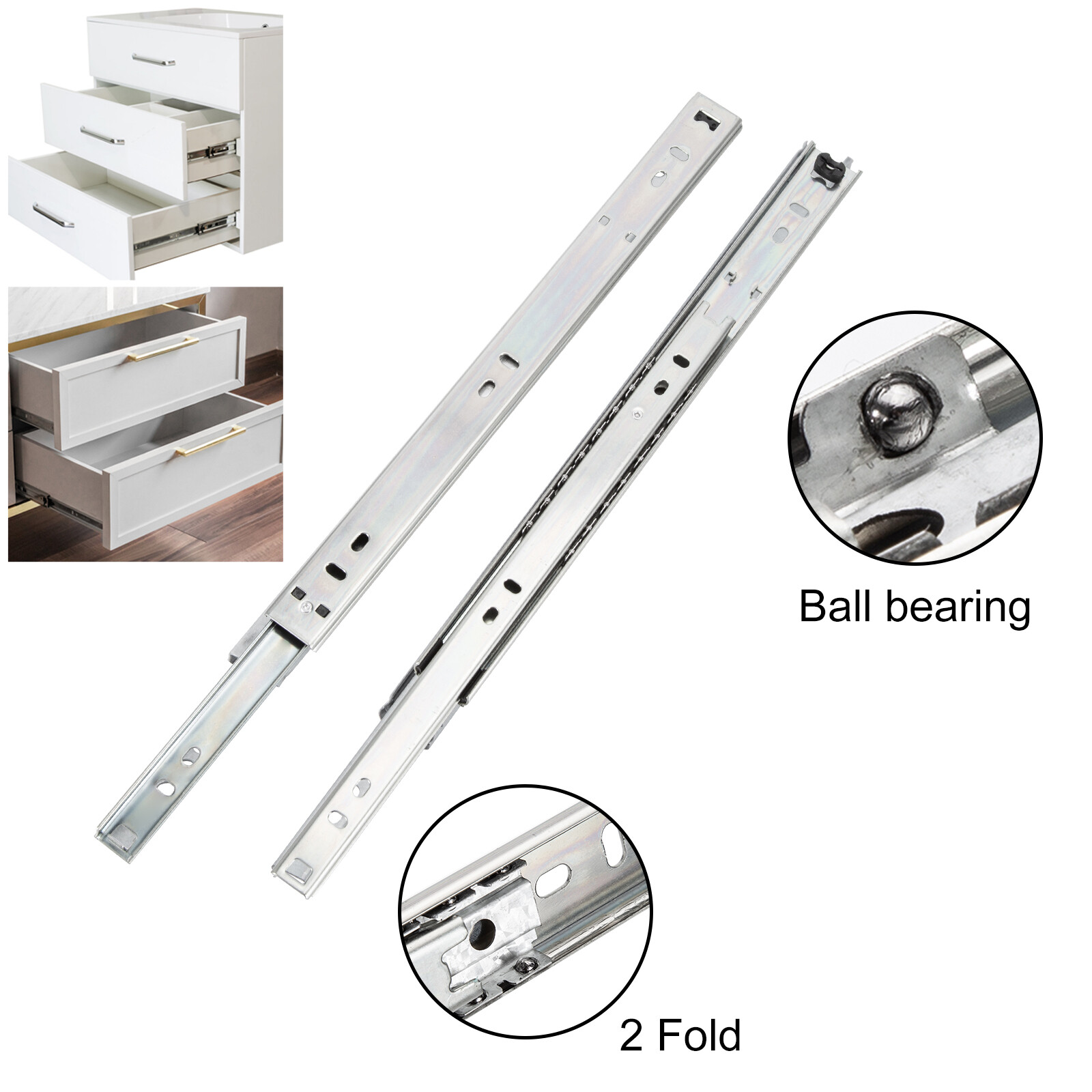 27mm BALL BEARING DRAWER RUNNERS/SLIDES Cabinet 250mm-500mm Partial ...