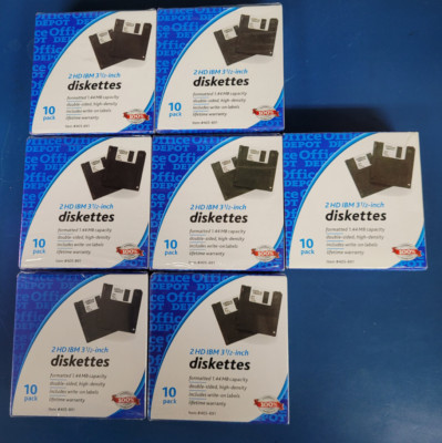 LOT OF 7 BOXES IBM OFFICE DEPOT DISKETTES 2HD 3.5" DISKETTES FORMATTED ...