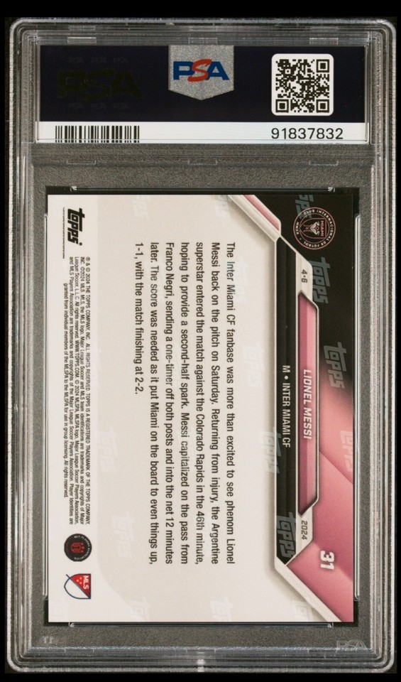 POP 1 2024 Topps Now MLS Card #31 LIONEL MESSI Returns 02/49 Blue ...