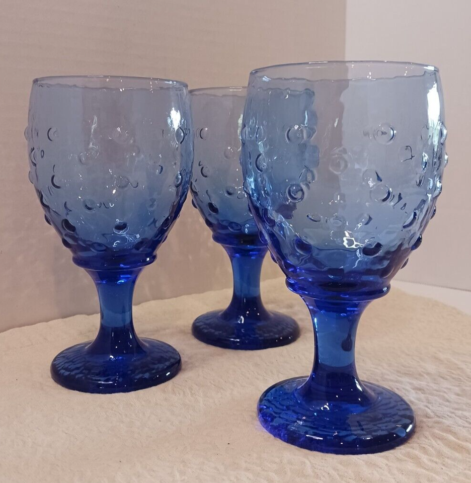 Vintage 6 1/2" Cobalt Blue Glass Goblets w/Hob Nob Bubble Pattern Set ...