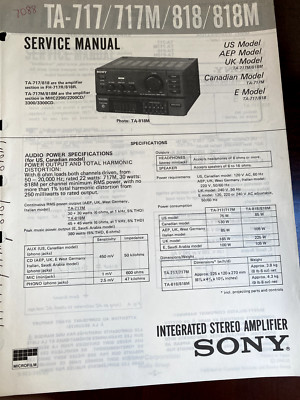 SONY TA-717 TA-717M TA-818 TA-818M Service Manual FROM THE USA ...