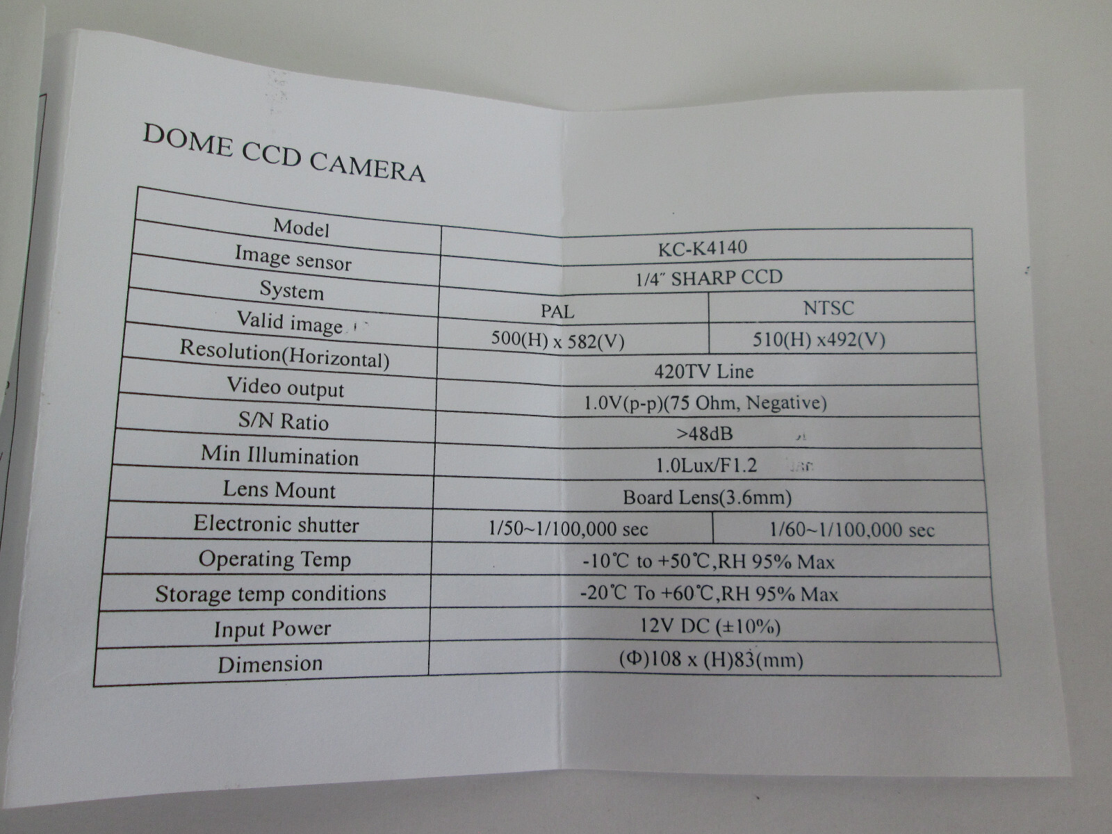 New NOS Dome CCD Video Surveillance Security Dome Camera KC-K4140 1/4 ...