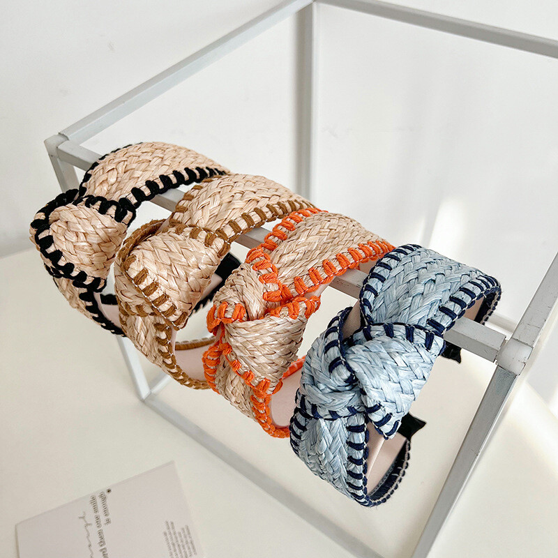 Wide-brimmed Straw Woven Hair Hoop Bohemian Headband Knotted Head Hoop ...