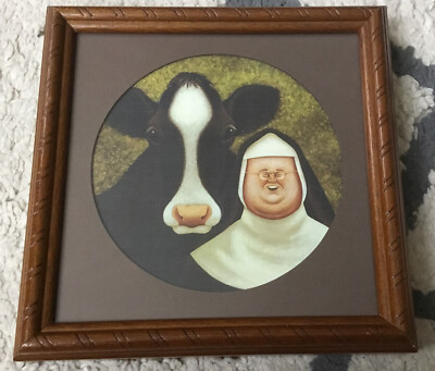 Lowell Herrero Black And White Cow Catholic Nun Framed Matted Picture 8 ...