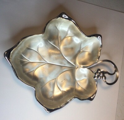 EP Brass Germany Leaf Silver Plated Candy or Trinket Dish 3 Ball Feet ...