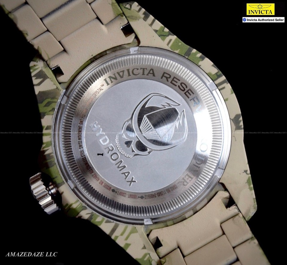 NEW Invicta Men Reserve 52mm Hydromax Swiss GMT CAMO GRAFFITI SS BLK ...