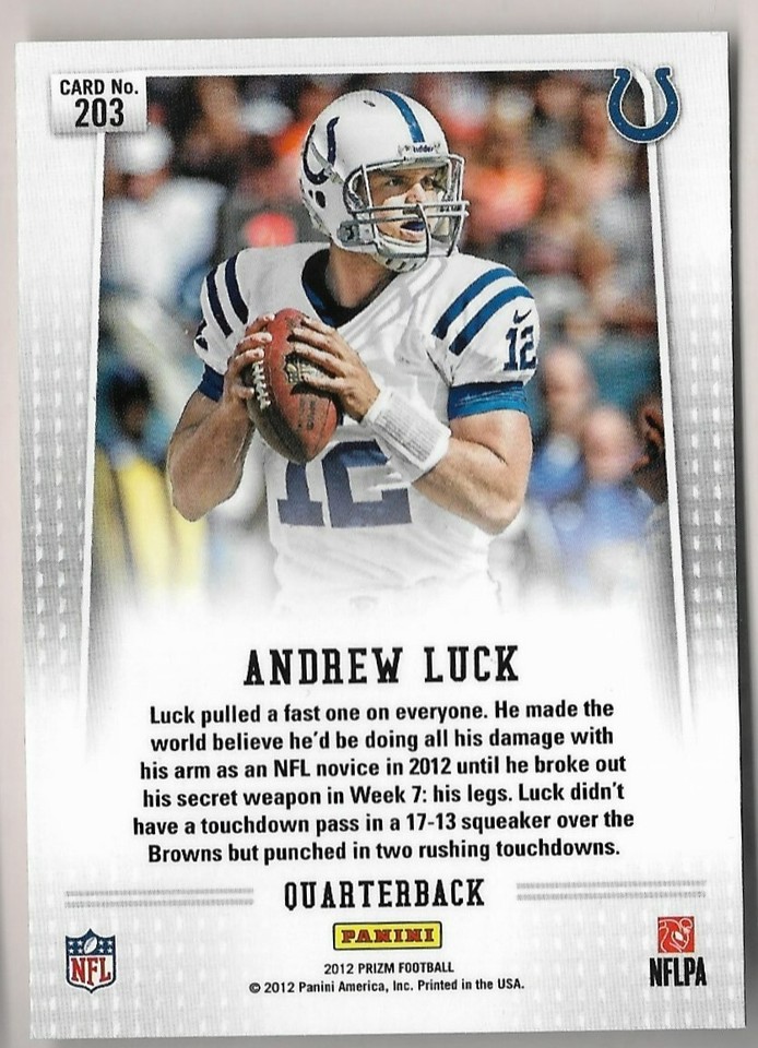 ANDREW LUCK 2012 RRIZM FOOTBALL ROOKIE CARD #203 RC COLTS | eBay