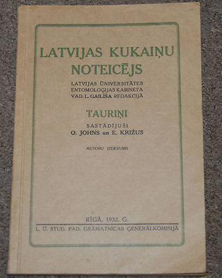 LATVIA ENTOMOLOGY INSECTS DIRECTORY BOOK, VOLUME BUTTERFLIES 1932 LU ...