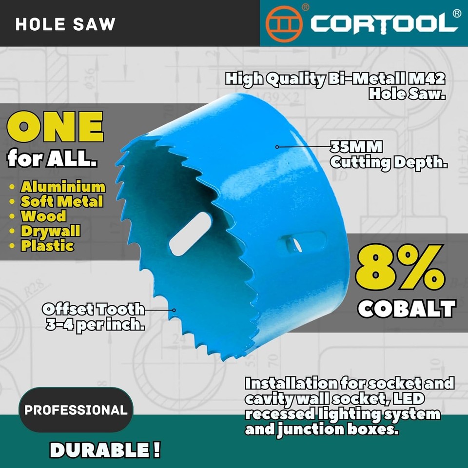 3-1/2 Inch Hole Saw with Arbor for Metal and Wood Cutting, Bi-Metal ...