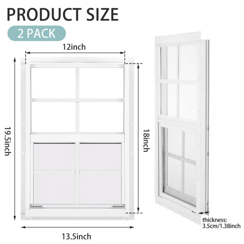 2 Pcs 12''x18'' White Flush Mount Shed Window with Tempered Glass and ...