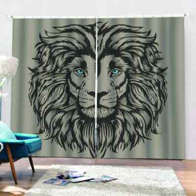 Bright and flashing green-eyed lion Printing 3D Blockout Curtains ...