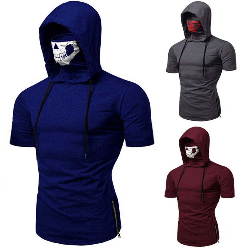 Men Skull Hooded Hoodies T Shirt Tank Tops Pullover Vest Sports Slim ...