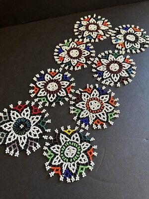 Vintage Native American Seed Bead Coaster Set of 8 Handmade Indian Folk ...