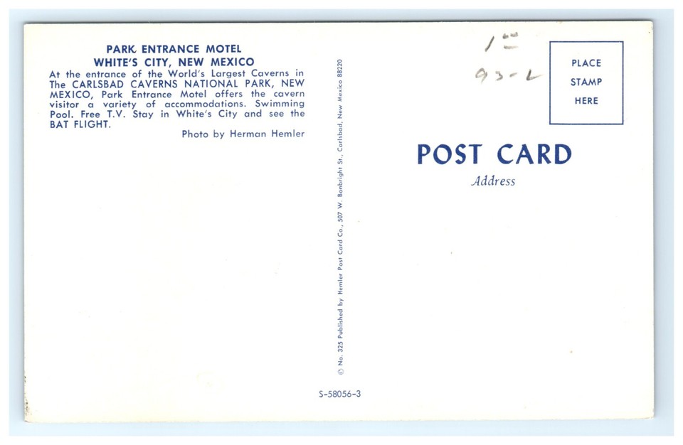 Postcard Carlsbad Caverns National Park Entrance Motel Whites City New ...