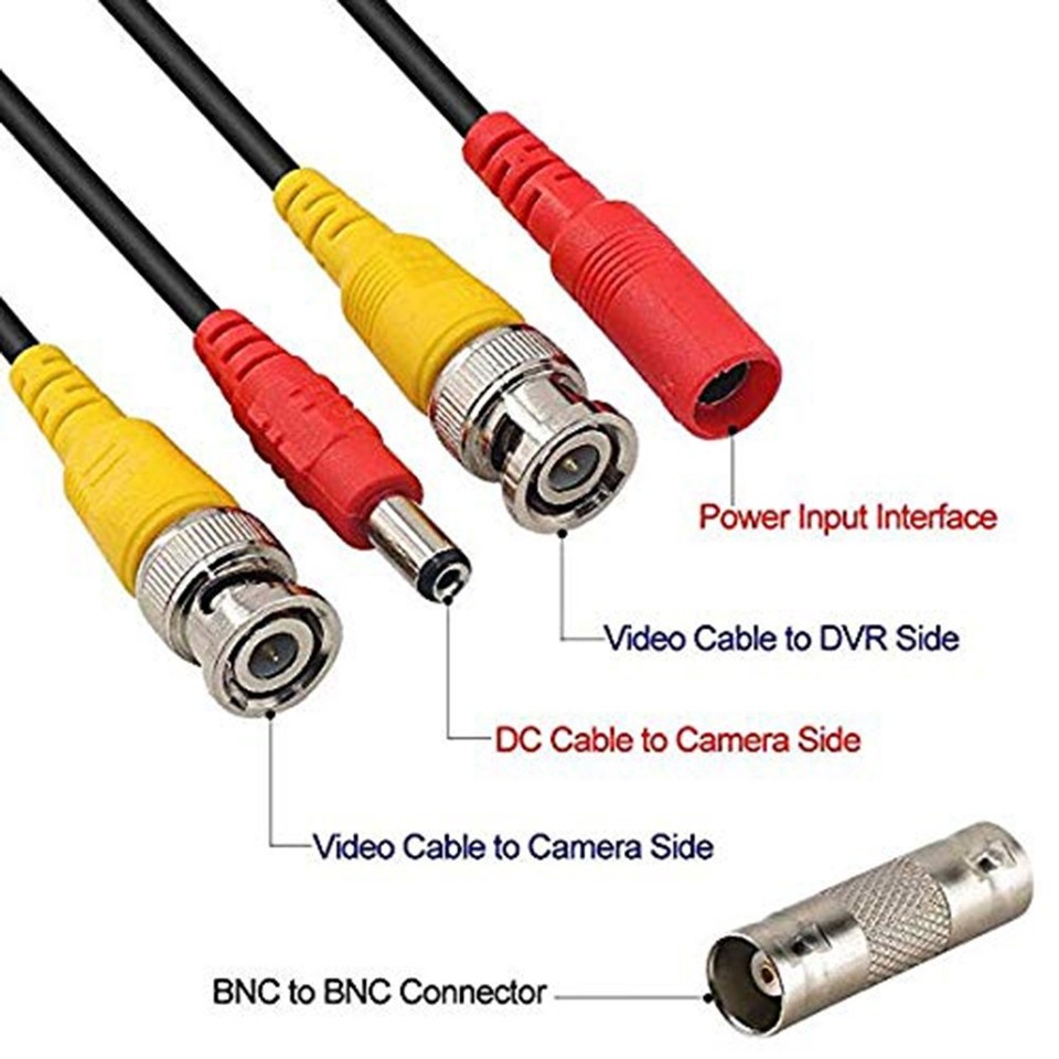 20m Video Power Cable with BNC Connector for CCTV Cameras Indoor ...