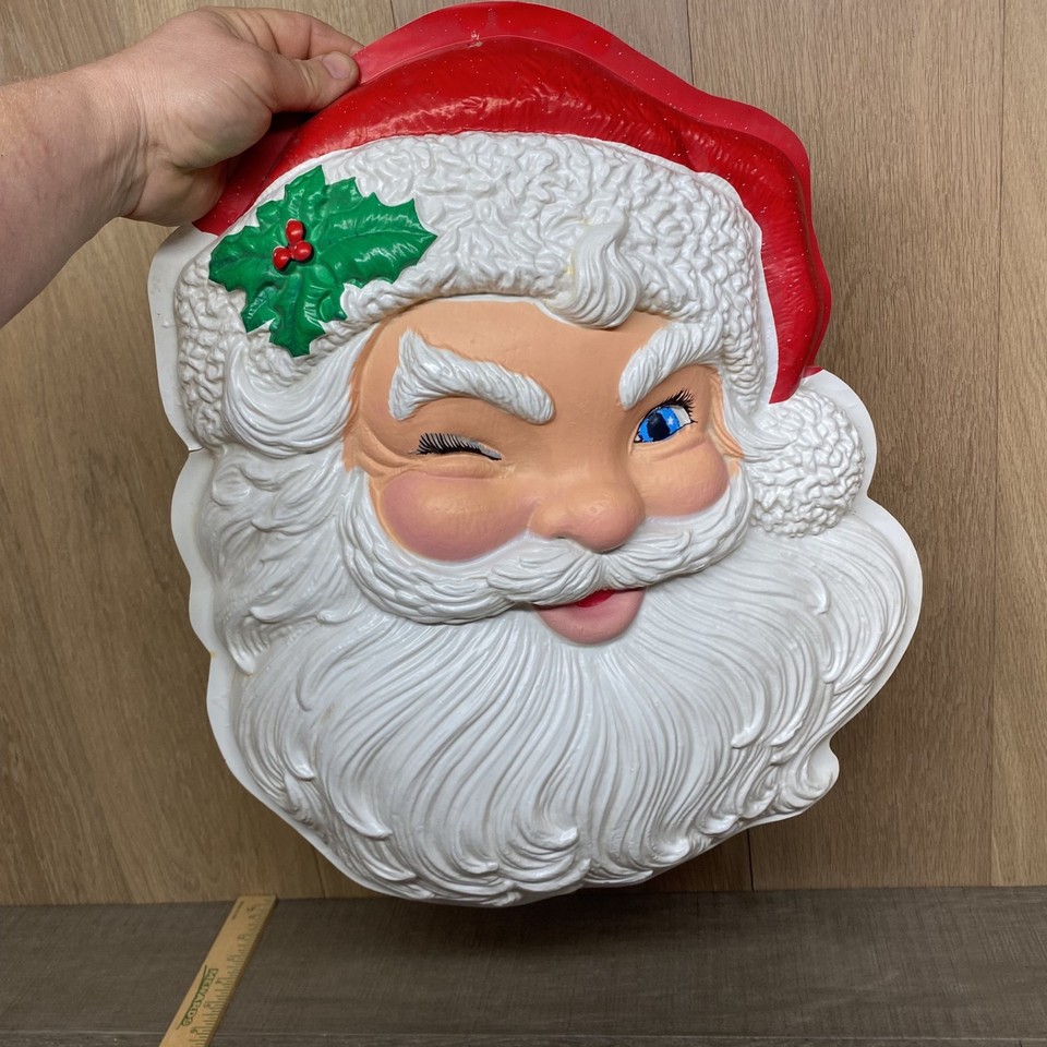 Vintage 60s Winking Santa Blow Molded Plastic Shell Christmas Wall ...