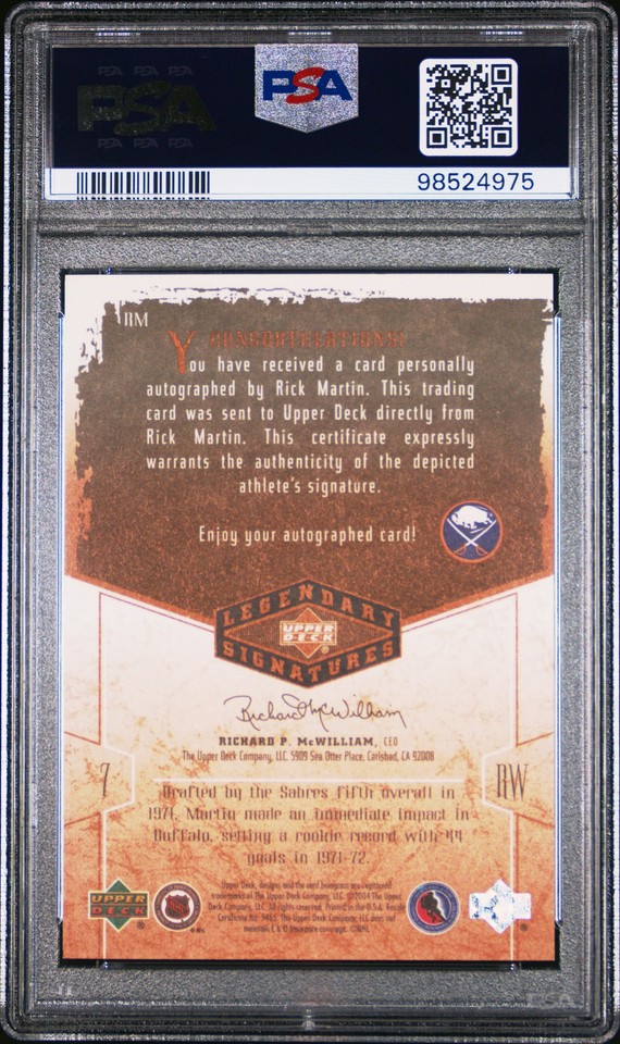2004 UPPER DECK LEGEND SIGNATURES AUTO #RM RICK MARTIN PSA 8 | eBay