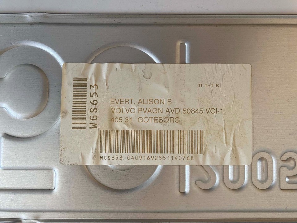 Authentic Swedish 2005 Volvo Temporary Factory License Plate WGS 623 ...