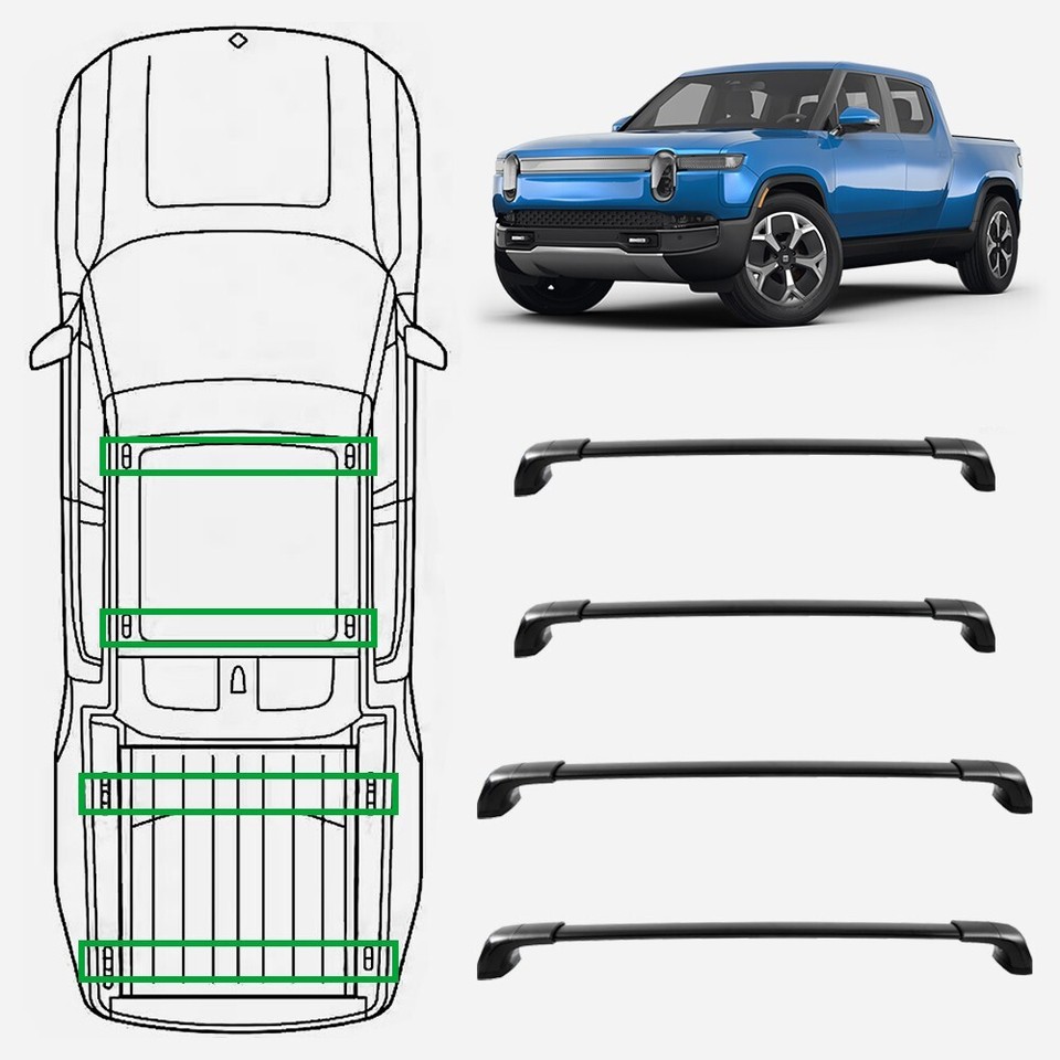 4PCS Crossbar Roof Rail Rack Cross Bars Luggage Fit Rivian R1T 2022 ...
