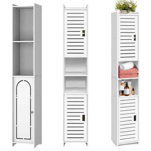 Tall Bathroom Cupboard White Storage Cabinet Slim Narrow Drawers Door ...