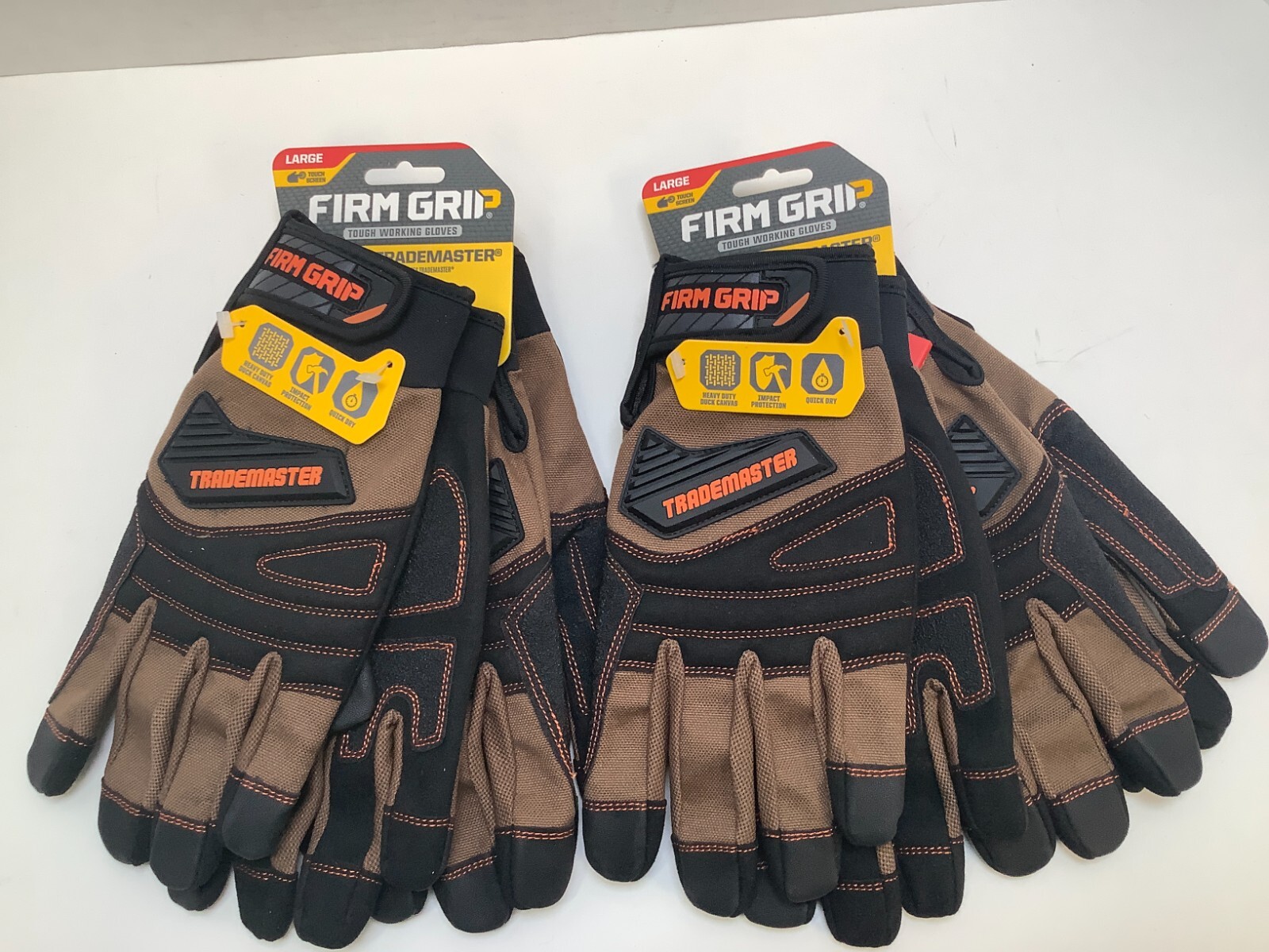 FIRM GRIP TradeMaster Gloves, Large, Tan, Duck Canvas Back, Breathable ...