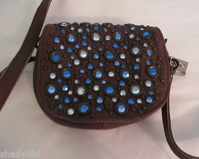 KIPPYS PURSE BELT POUCH BROWN BLUE Crystals Cross Body BLING Dance ...
