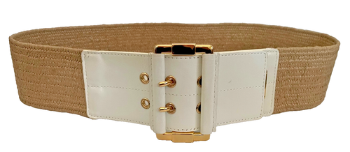 Michael Kors Women's Wide Tan Stretch & White Leather Belt M/L | eBay
