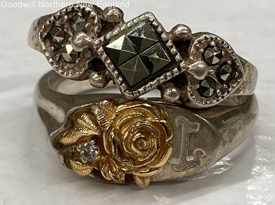 Sterling Silver Ring Lot w. Marcasite Sparkle Stones Celtic Knot Flower ...