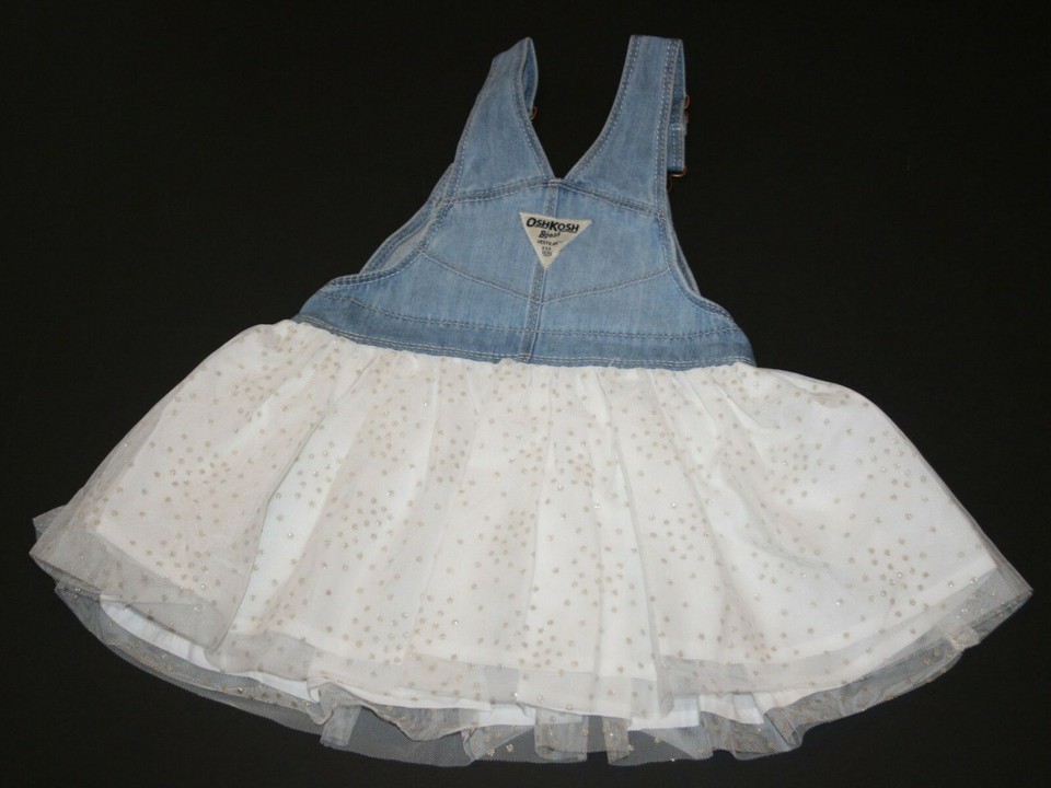 New OshKosh Girls Dress Ivory Sparkle Tulle Skirt Overalls NWT 18 24m 2 ...