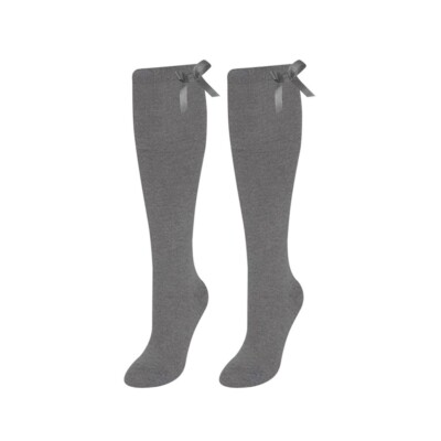 Girls Knee High Grey School Socks With Bow 6 Pairs Cotton Rich | eBay UK