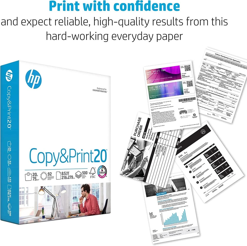 HP Printer Paper 8.5 x 11 Paper Copy &Print 20 lb 1 Ream Case - 500 ...