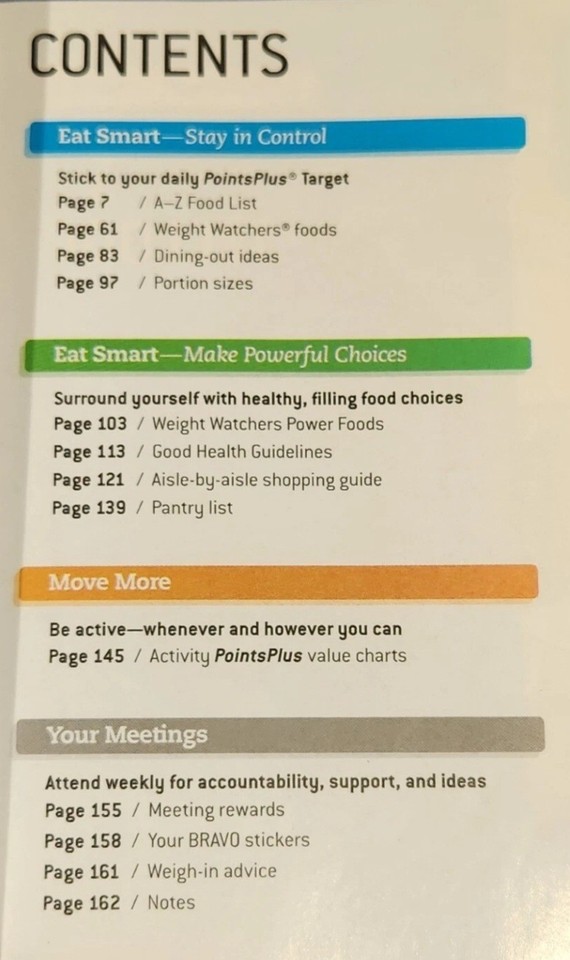 2012 Weight Watchers/WW PointsPlus Pocket Guide A-Z Food List Values ...