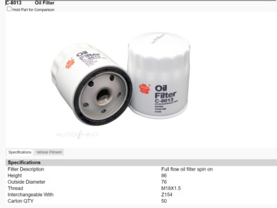 Sakura Oil Filter for Holden Astra LD TR AH TS Barina XC SB TK Refer ...