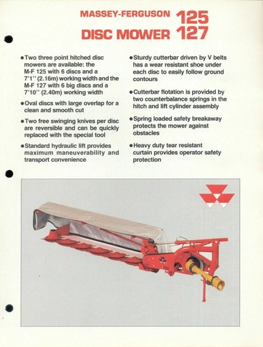 MASSEY FERGUSON - MF 125 / 127 - DISC MOWER - Original Sales Brochure ...