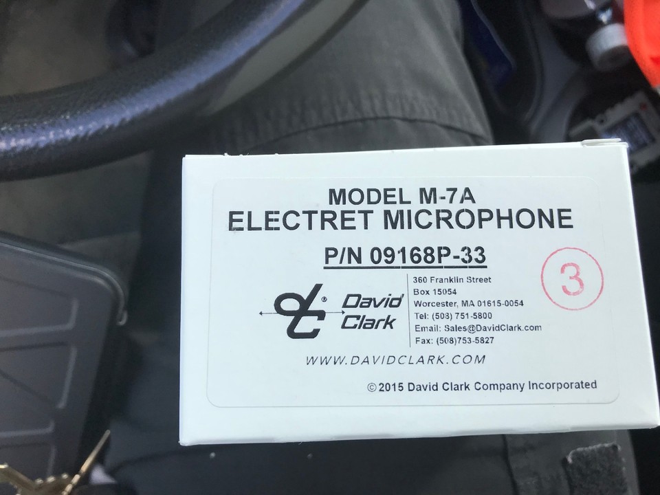 David Clark MODEL M-7A Electret Microphone p/n 09168P-33 w/ Certs ...