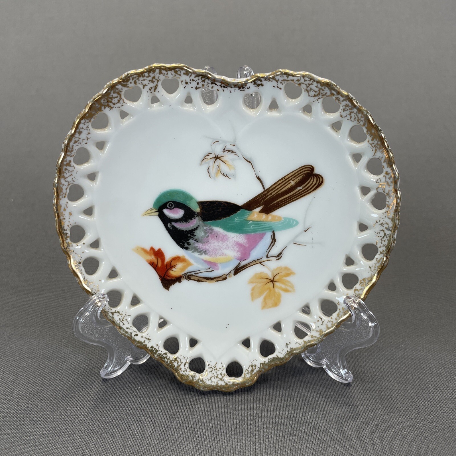 2 Relco Japan Decorative Plates 5" Bird Fruits Lattice Edge Heart ...