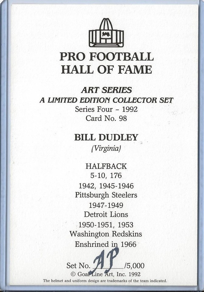 Rare 1992 Bill Dudley "Artist Proof" Goal Line Art Postcard - Unsigned ...
