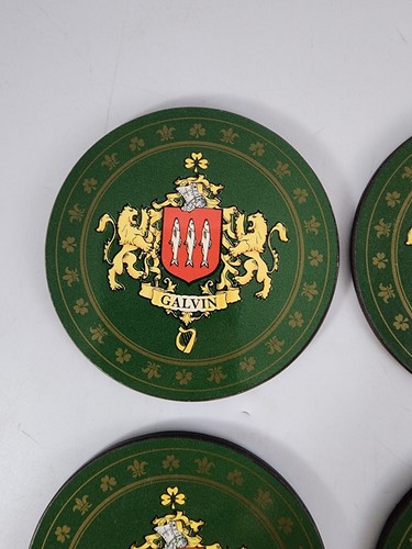Irish Heraldic Coaster: GALVIN Ireland Last Name Set of 4 NOS New Old ...