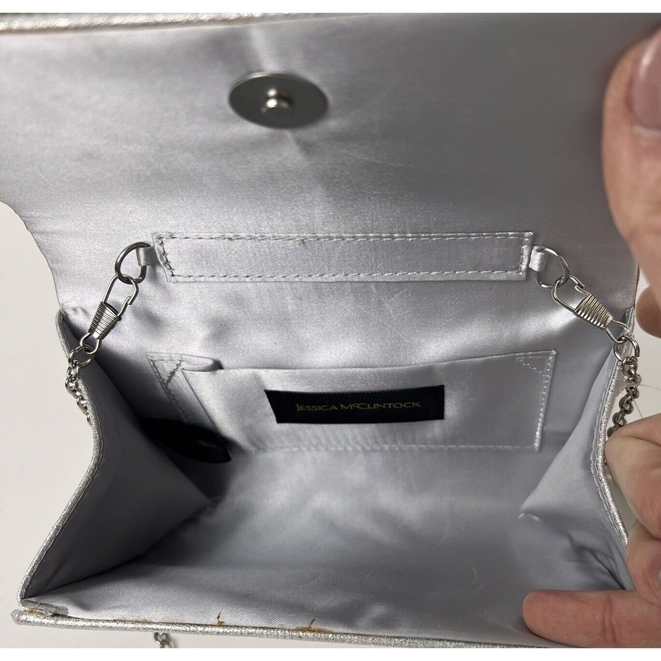 Gunne Sax Jessica McClintock Silver Embellished Evening Bag Clutch ...