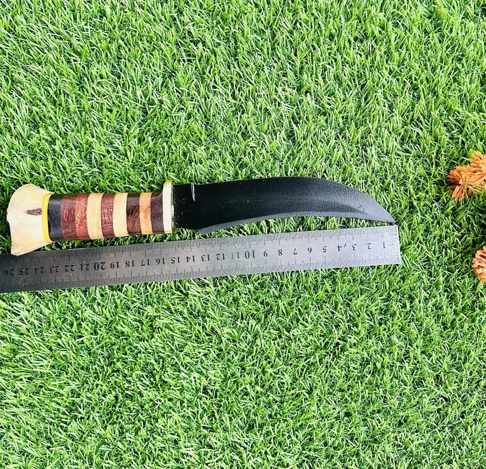 Handmade Curved Hunting Knife Full Tang damascus Blade with Wood & Bone ...