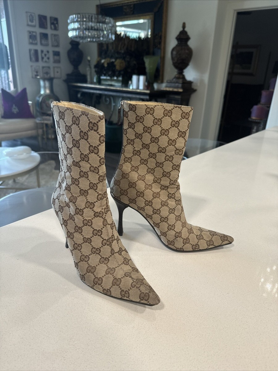 GUCCI GG Monogram Cloth Ebony Ankle Boots 7 1/2 B 115155 | eBay GUCCI GG Monogram Cloth Ebony Ankle Boots 7 1/2 B 115155 | eBay